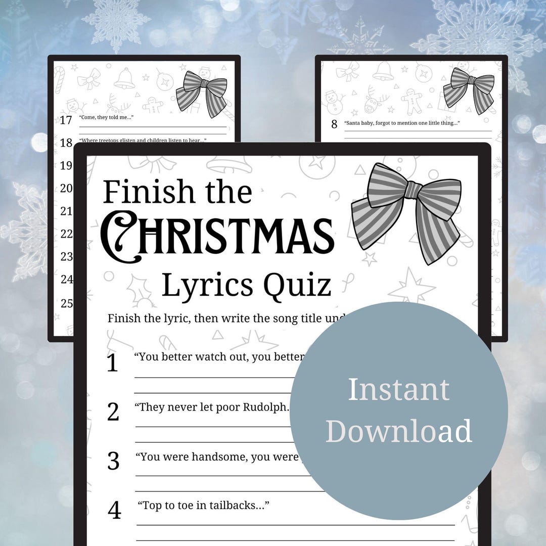 Christmas Quiz Music Guess the Song Lyrics Printable Puzzle Sheet ...