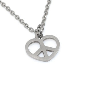 Peace and Love Sign Heart Necklace in Stainless Steel - Etsy