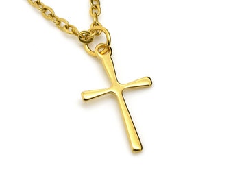 Gold Cross Necklace Golden Religious Charm Confirmation - Etsy