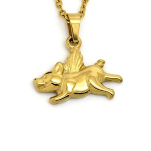 Gold Flying Pig With Wings Necklace in Stainless Steel, Golden If Pigs ...