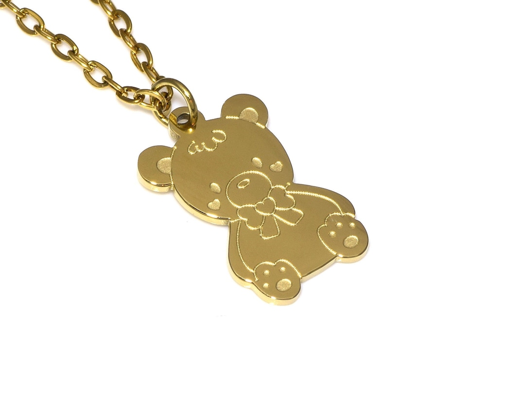 Gold Teddy Bear Necklace, Golden Toy Pendant, Cute Jewelry in Stainless ...