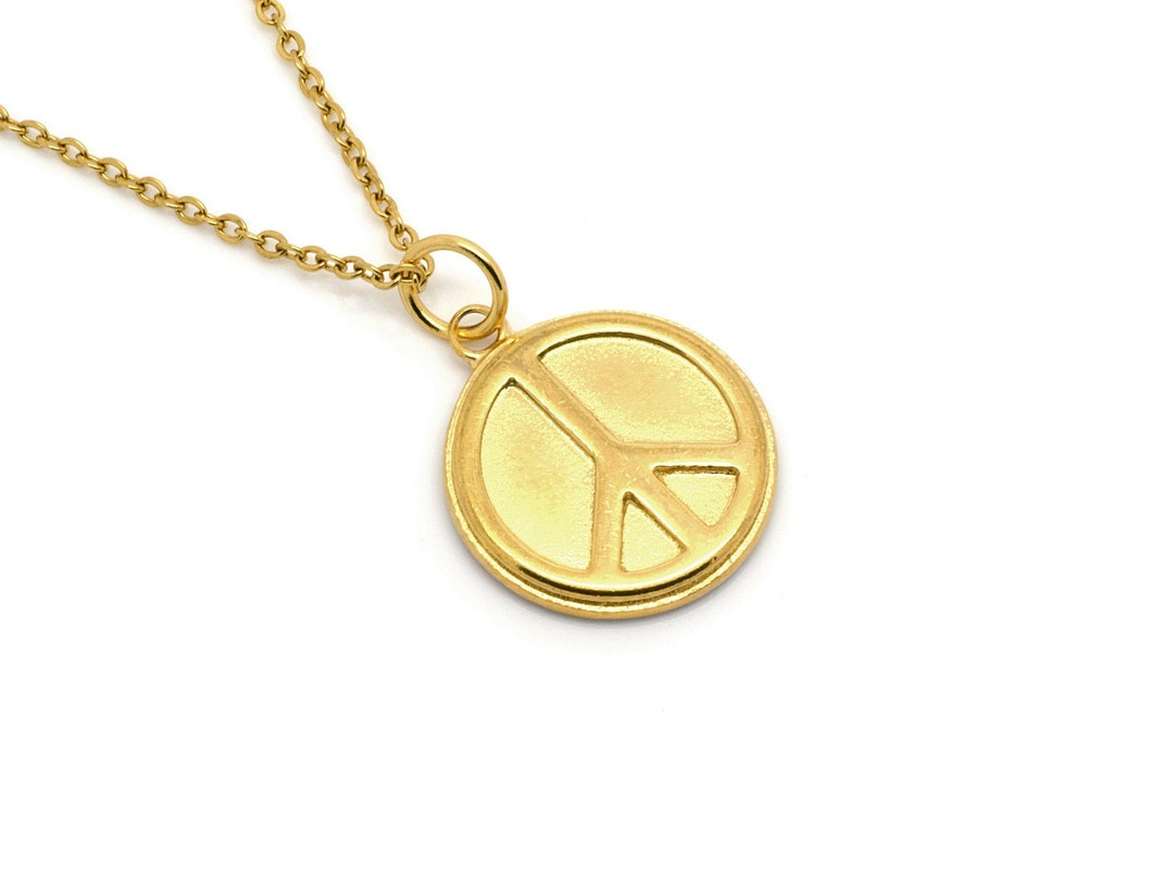 Gold Peace Sign Necklace, Golden Punk Pendant, Hippie Jewelry - Etsy