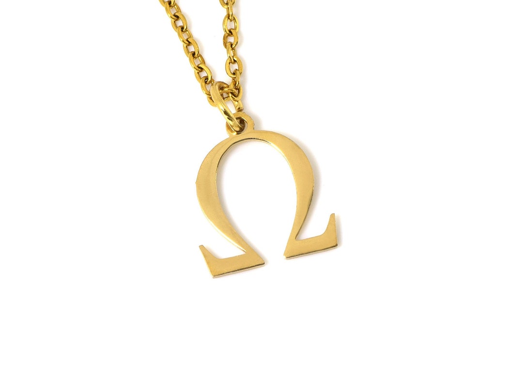 Gold Omega Necklace, Golden Greek Letter Pendant, Ohm Resistance Symbol ...
