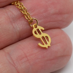 Small Golden Dollar Sign Necklace, Gold Money Charm, Wealthy Rich ...