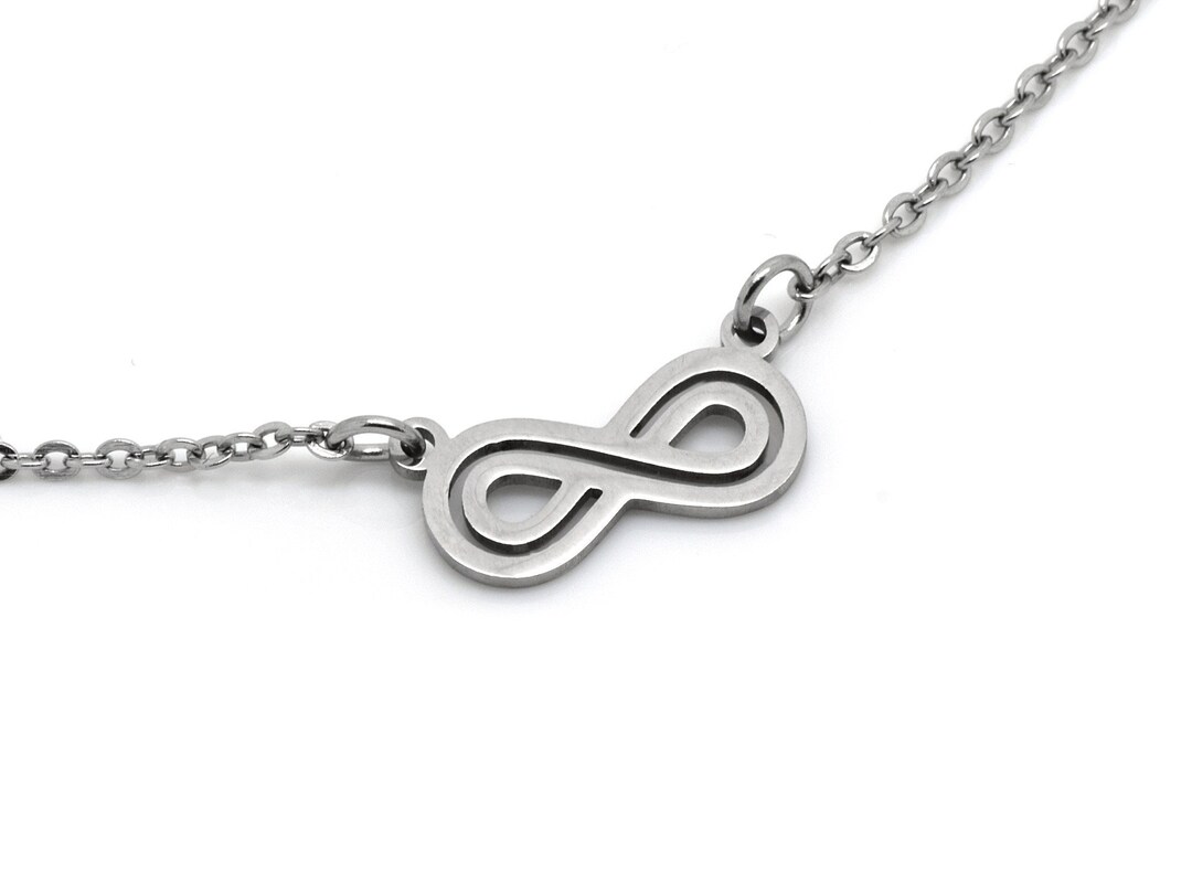 Double Infinity Necklace in Stainless Steel, Choker Style Silver ...