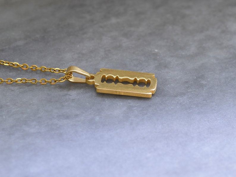 Gold Razor Blade Pendant Necklace in Stainless Steel - Etsy