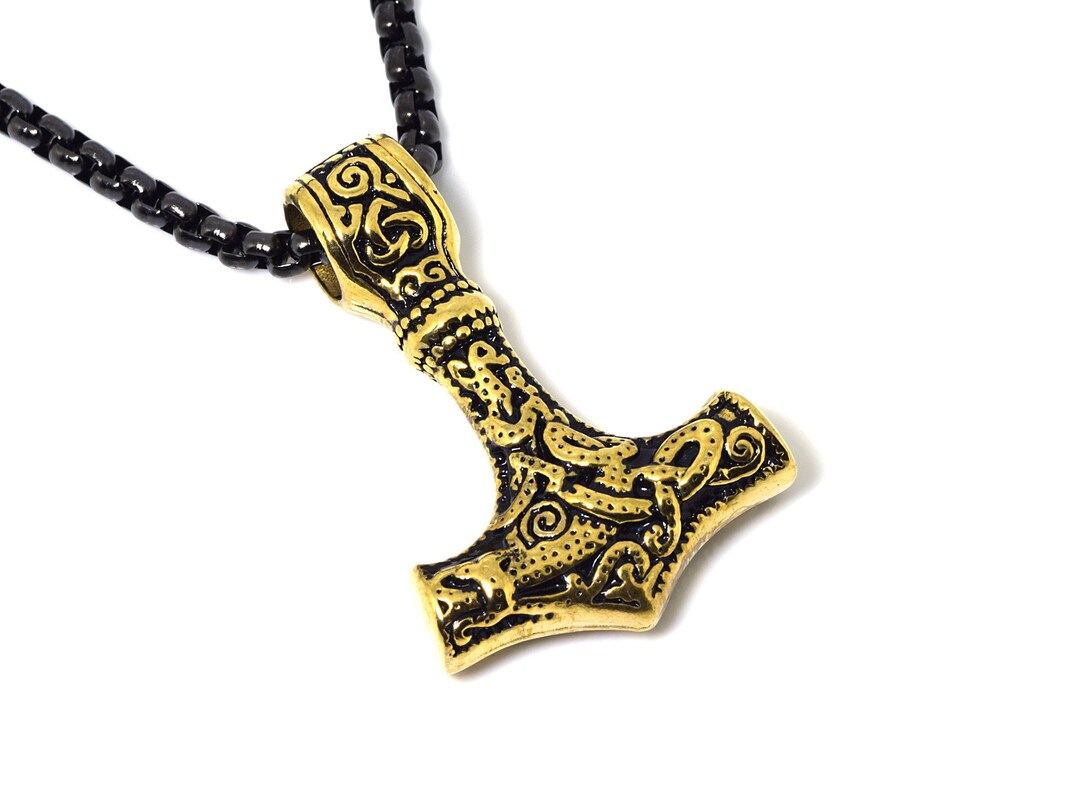 Gold Mjolnir Necklace, Hammer of Thor Pendant, Viking Jewelry in ...