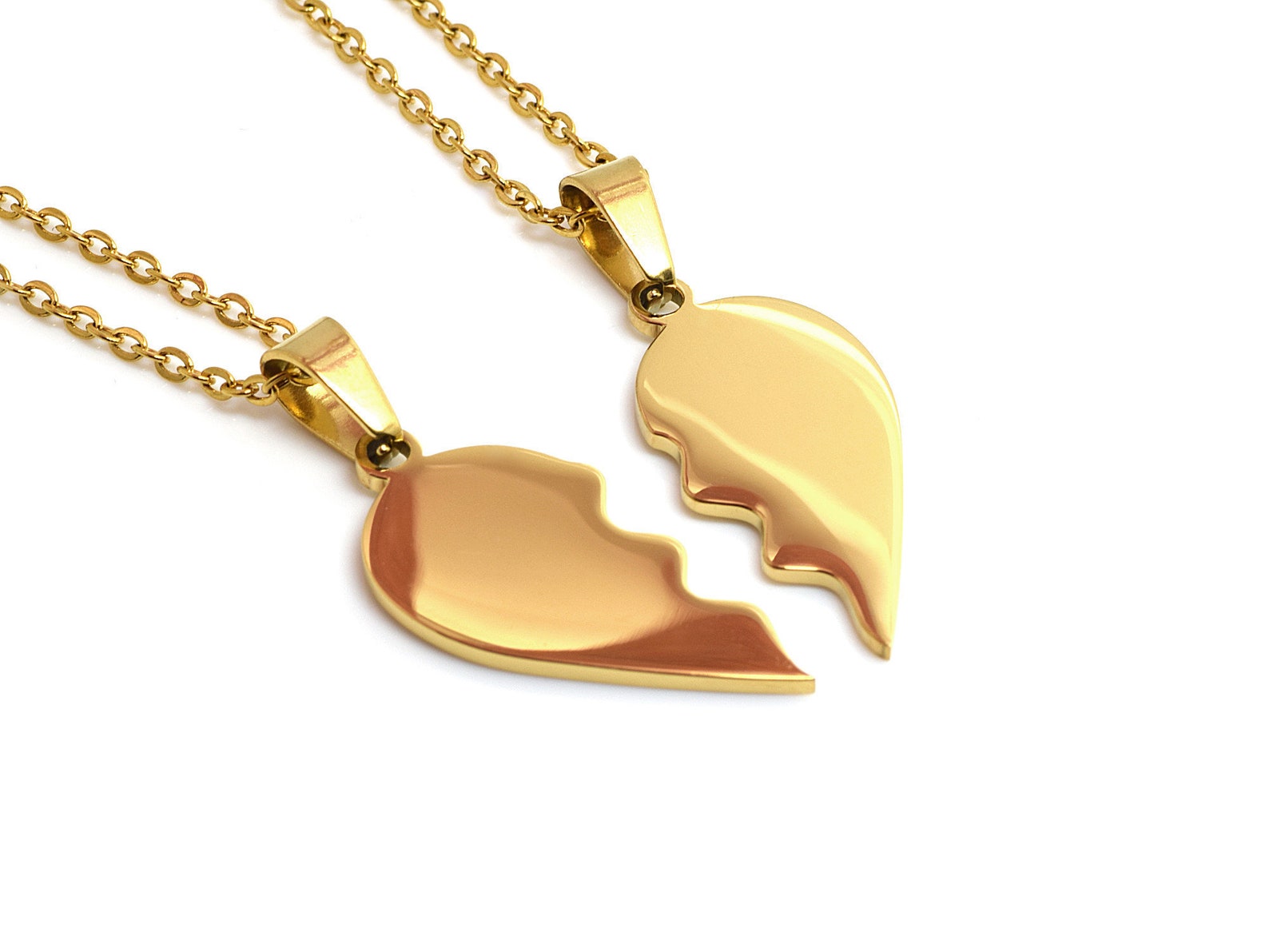 Split Gold Broken Heart Pendant Necklace, BFF Divided Jewelry, Lovers ...