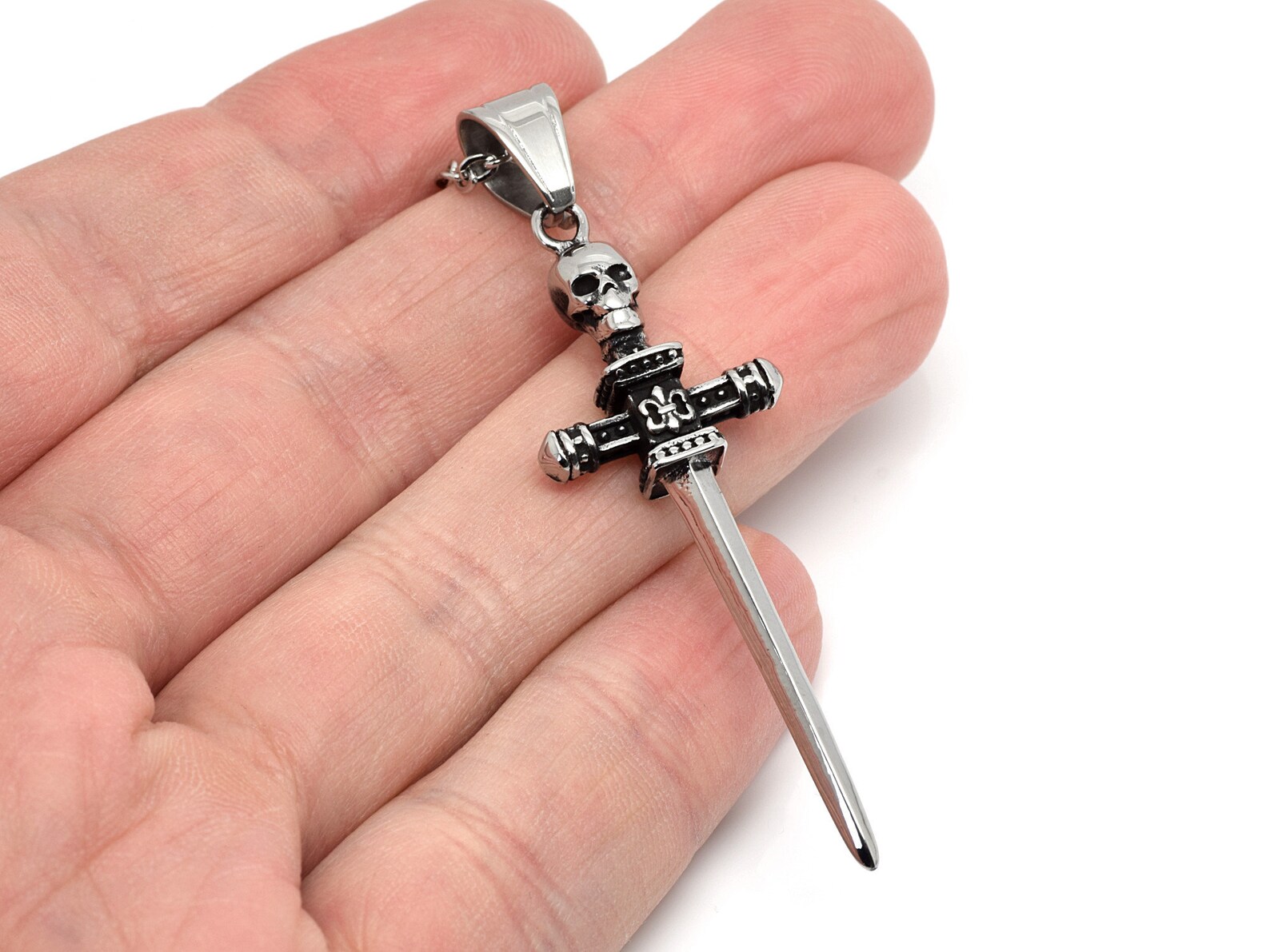 Human Skull Sword or Dagger Necklace, Melee Weapon Pendant, Stainless ...