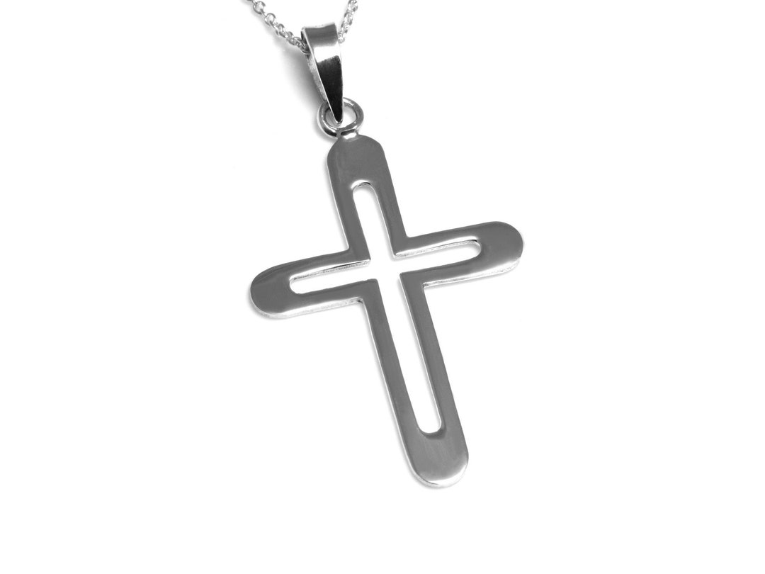 Sterling Silver Hollow Cross Pendant Necklace, Christianity Charm ...
