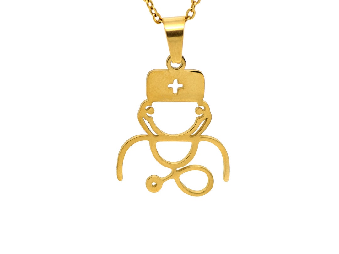 Gold Nurse or Doctor With Stethoscope Necklace, Medic Pendant, Hospital ...