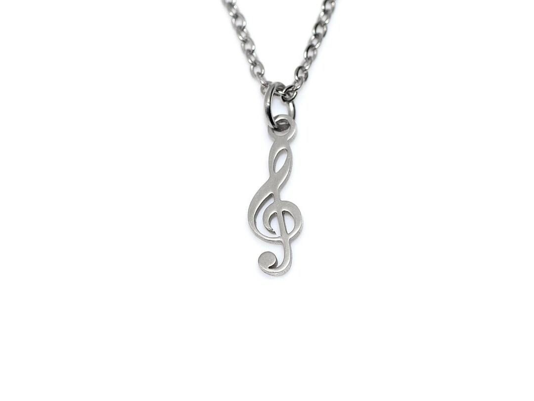 G Clef Necklace in Stainless Steel, Musician Charm, Musical Note Music ...