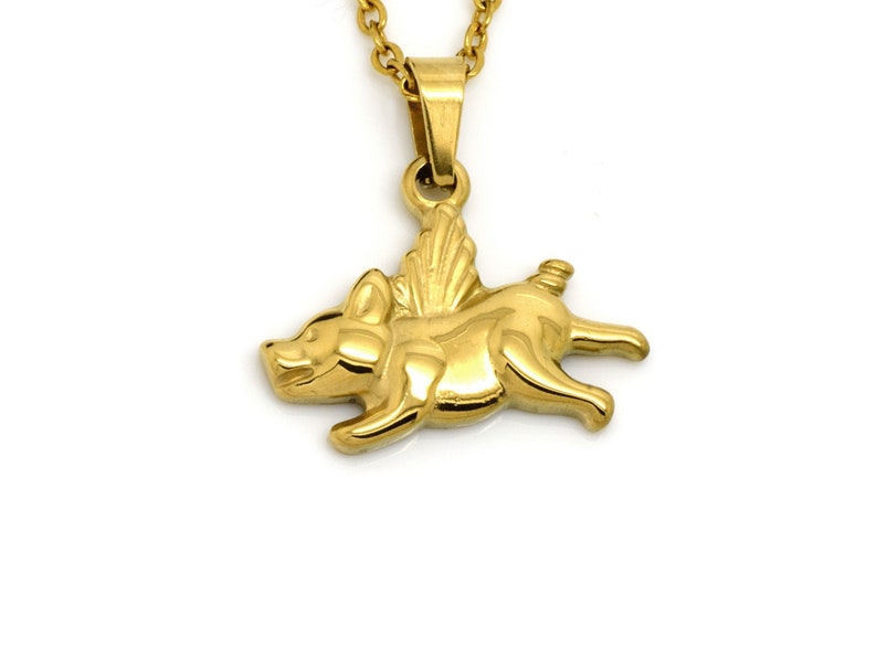 Gold Flying Pig With Wings Necklace in Stainless Steel Golden - Etsy