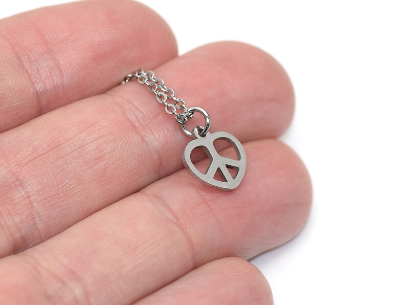 Peace and Love Sign Heart Necklace in Stainless Steel | Etsy