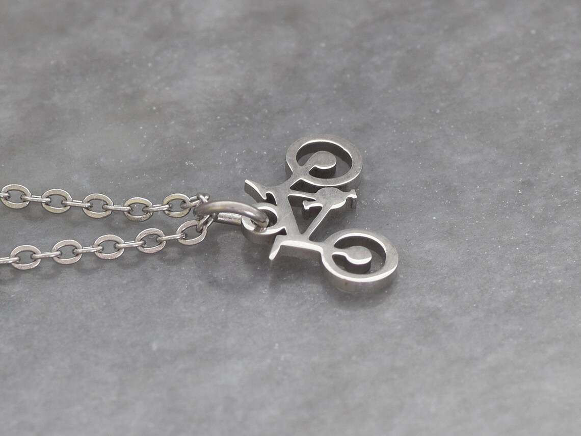 Tiny Bicykle Pendant Necklace Cycle Charm in Stainless Steel | Etsy