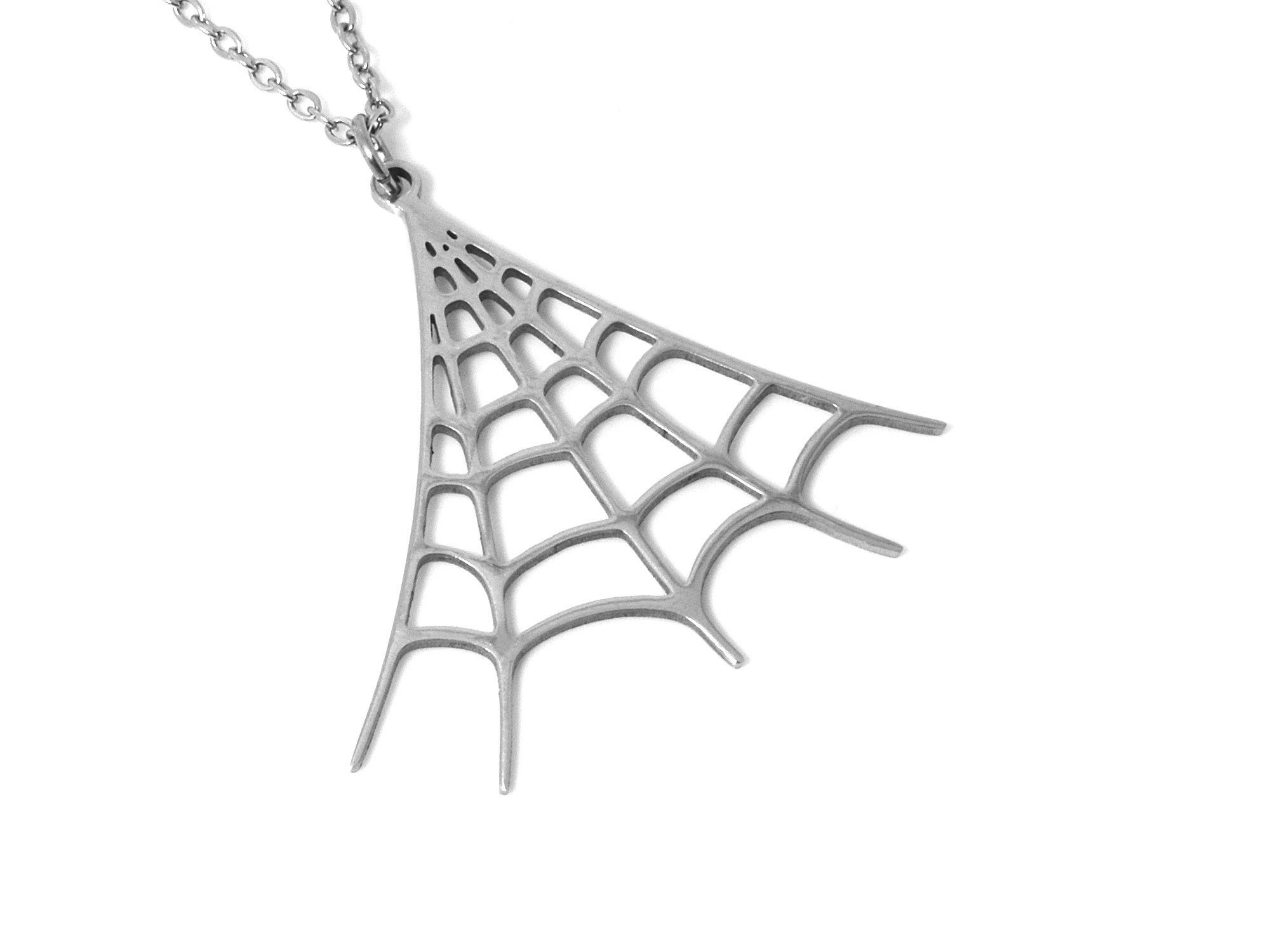 Spider Web Necklace, Halloween Pendant, Scary Jewelry in Stainless ...