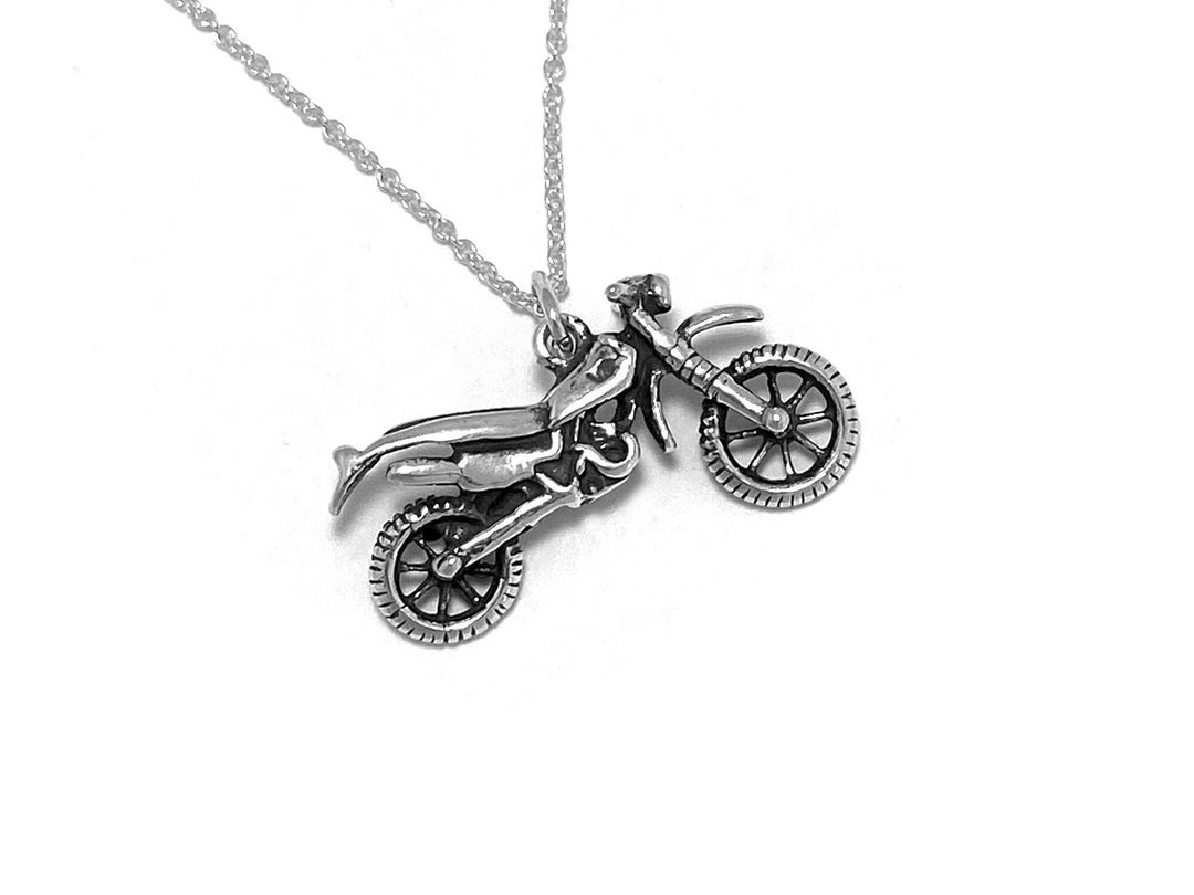 Sterling Silver Detailed Motorcycle Necklace, Motorbike Jewelry, Moped ...