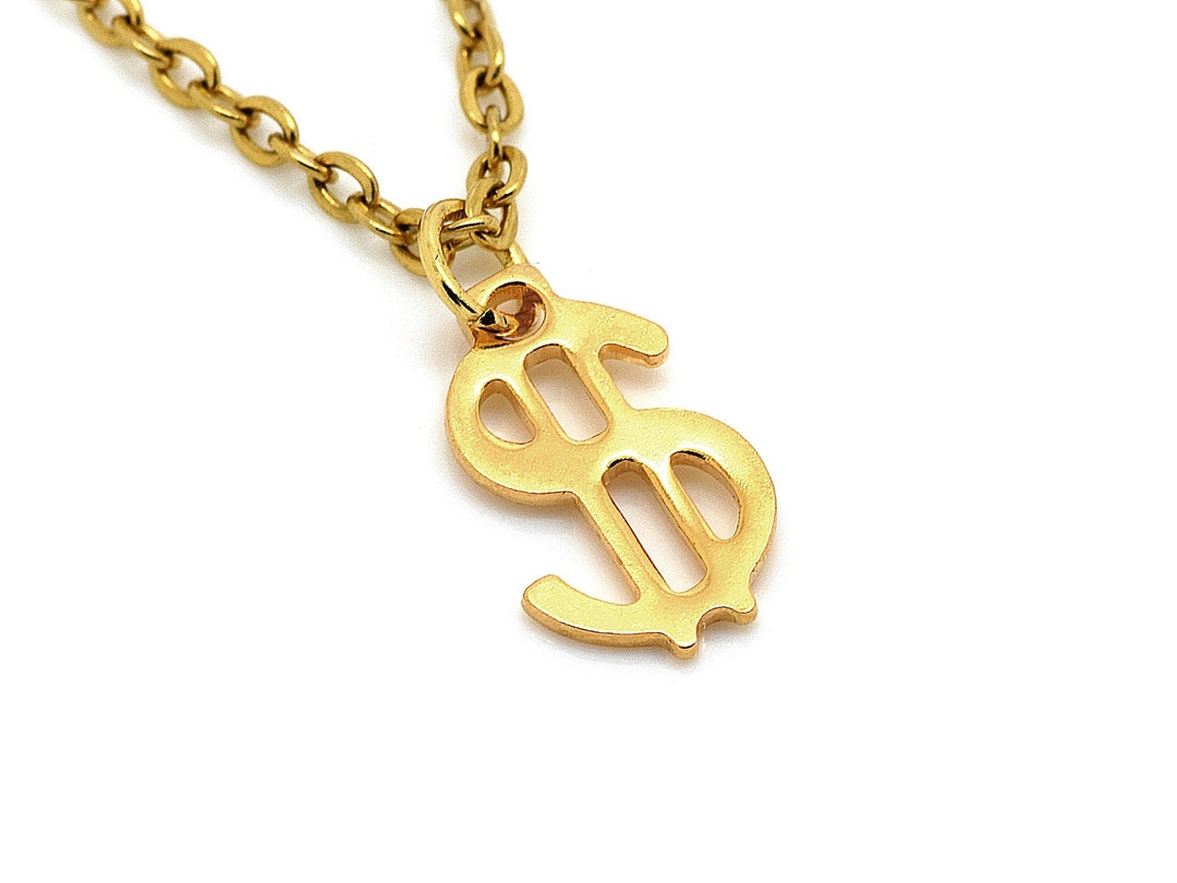 Small Golden Dollar Sign Necklace, Gold Money Charm, Wealthy Rich ...