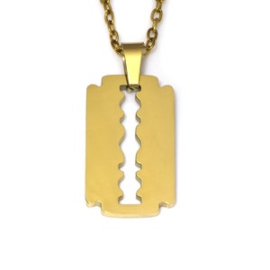 Gold Razor Blade Pendant Necklace in Stainless Steel - Etsy