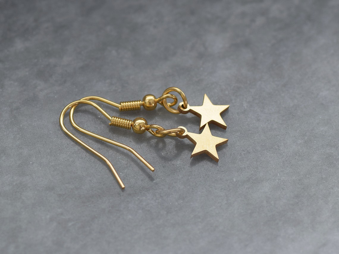 Gold Star Earrings Small Golden Charms in Stainless Steel - Etsy