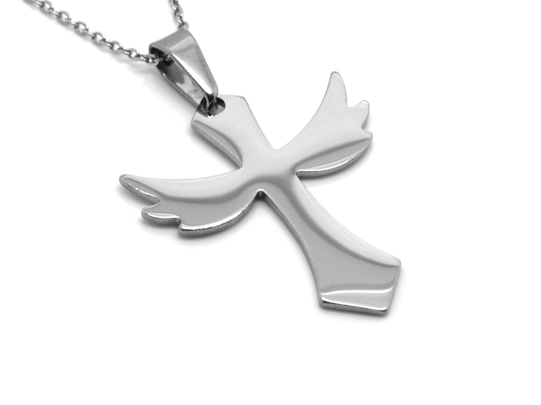 Angel Wings Cross Pendant Necklace in Stainless Steel, Confirmation ...