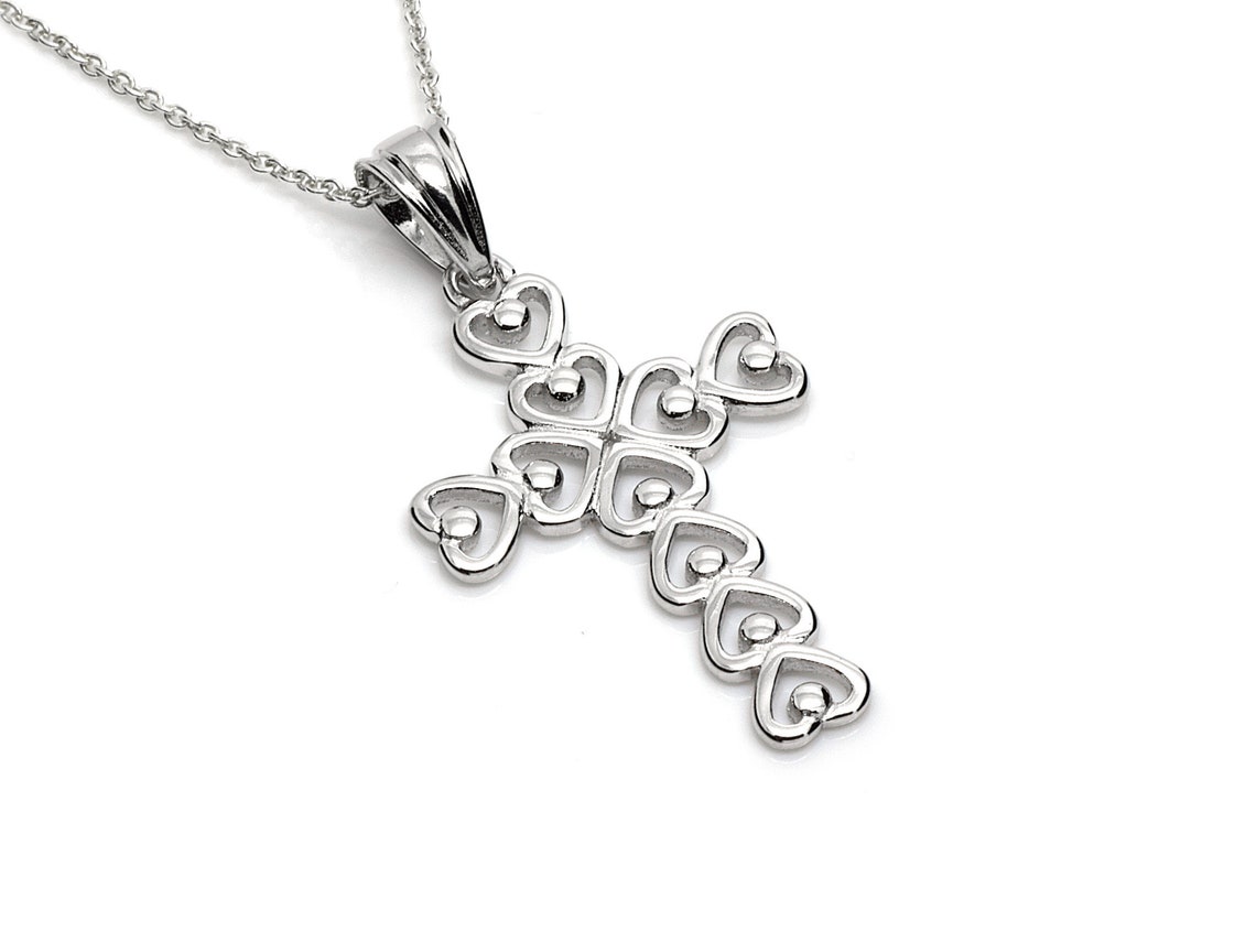 Heart Cross Pendant Necklace 925 Sterling Silver Religious | Etsy