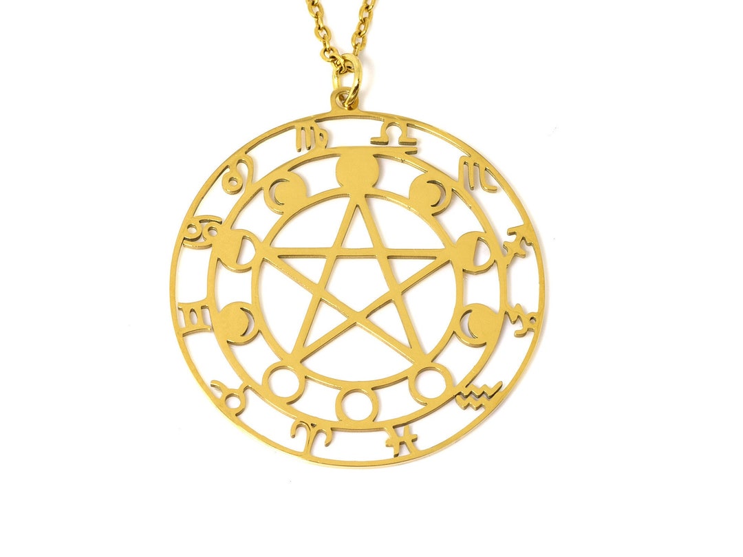 Full Gold Zodiac Necklace, Golden Star Constellation Pendant, Moon ...