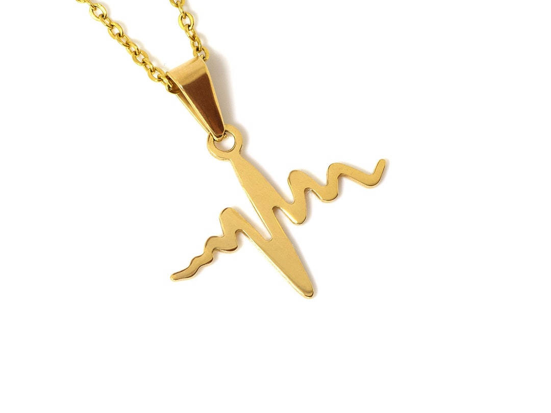 Gold EKG Necklace, Golden Electrocardiogram Pendant, Nurse Jewelry in ...