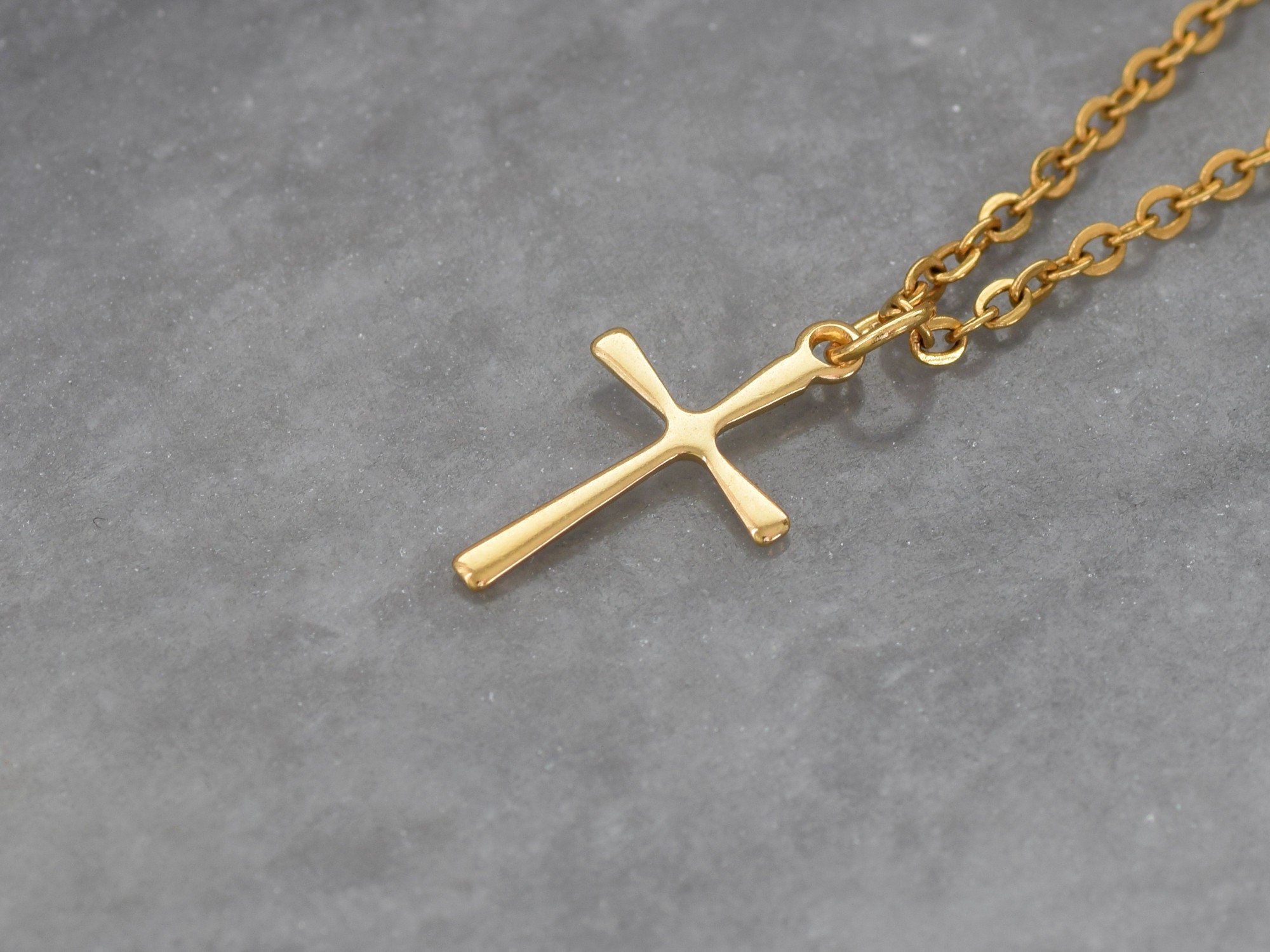 Thin Gold Cross Necklace Tiny Golden Confirmation Charm - Etsy