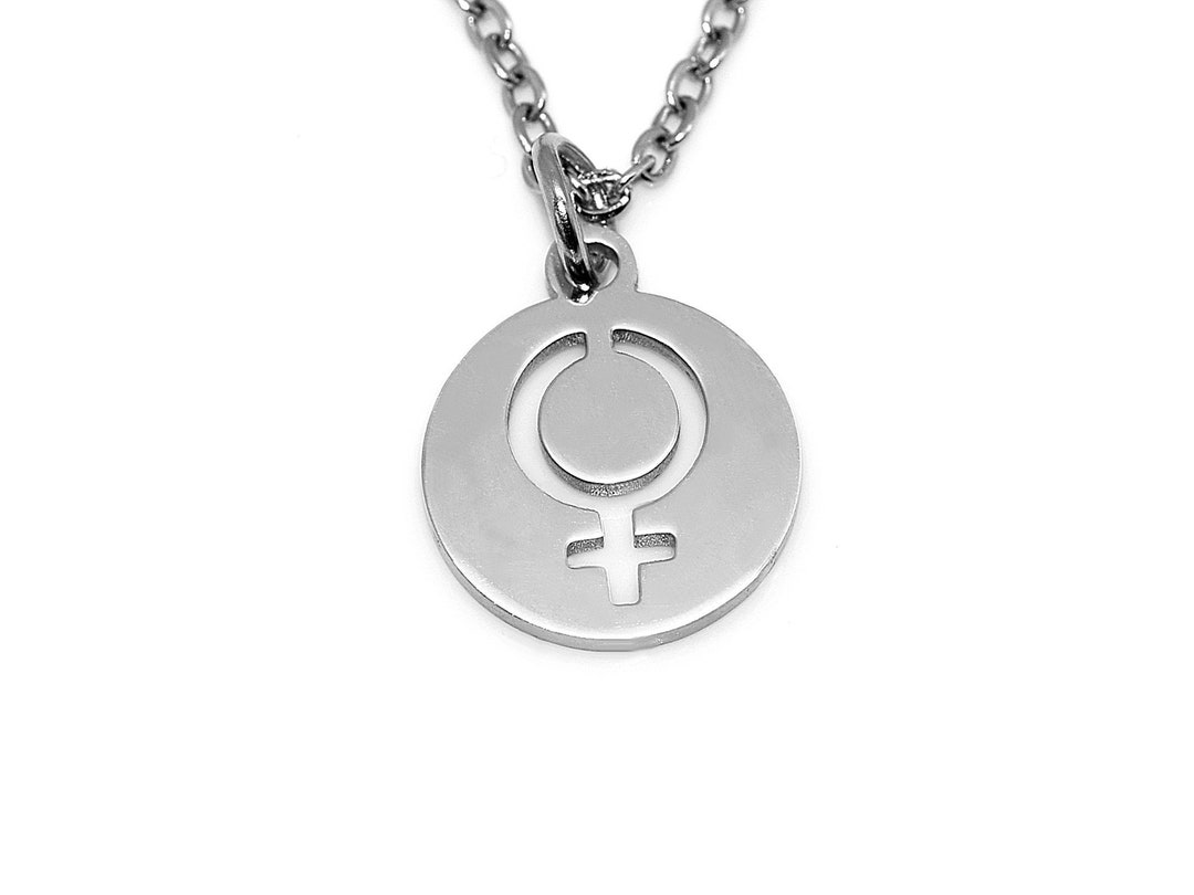Female Gender Symbol Necklace in Stainless Steel, Silver Girl Power ...