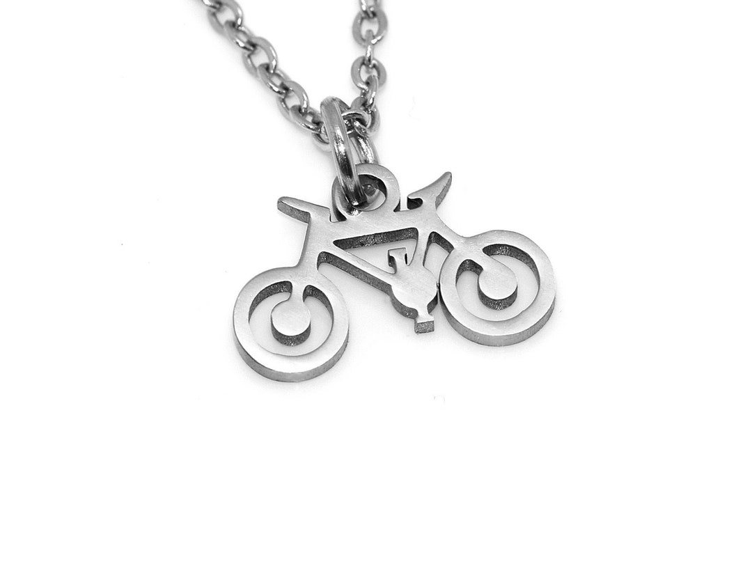 Tiny Bicykle Pendant Necklace, Cycle Charm in Stainless Steel, Silver ...