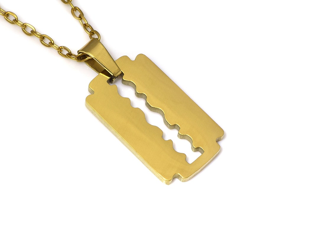 Gold Razor Blade Pendant Necklace in Stainless Steel - Etsy