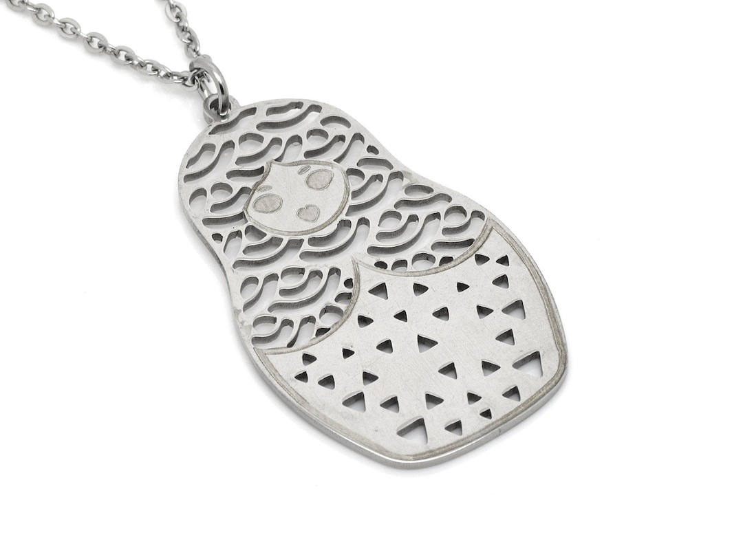Babushka Necklace in Stainless Steel, Matryoshka Russian Doll Jewelry ...