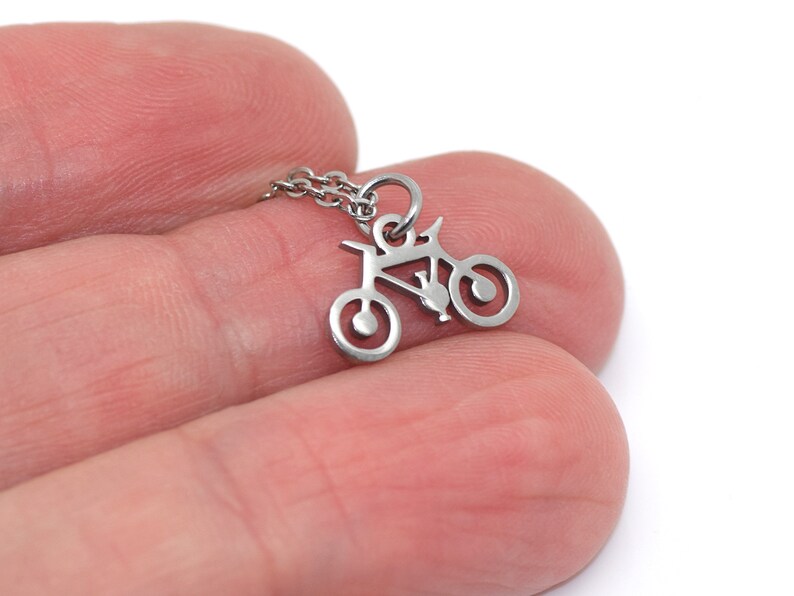 Tiny Bicykle Pendant Necklace Cycle Charm in Stainless Steel | Etsy