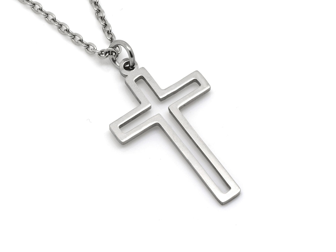 Hollow Cross in Stainless Steel, Cutout Silver Religious Pendant ...
