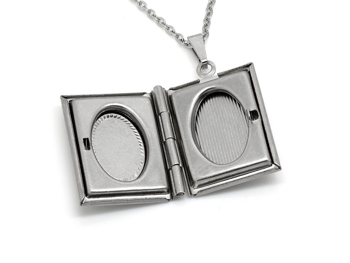 Silver Book Locket Necklace in Stainless Steel Librarian | Etsy