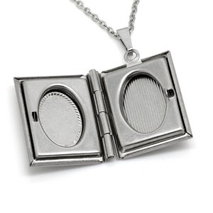 Silver Book Locket Necklace in Stainless Steel, Librarian Jewelry ...