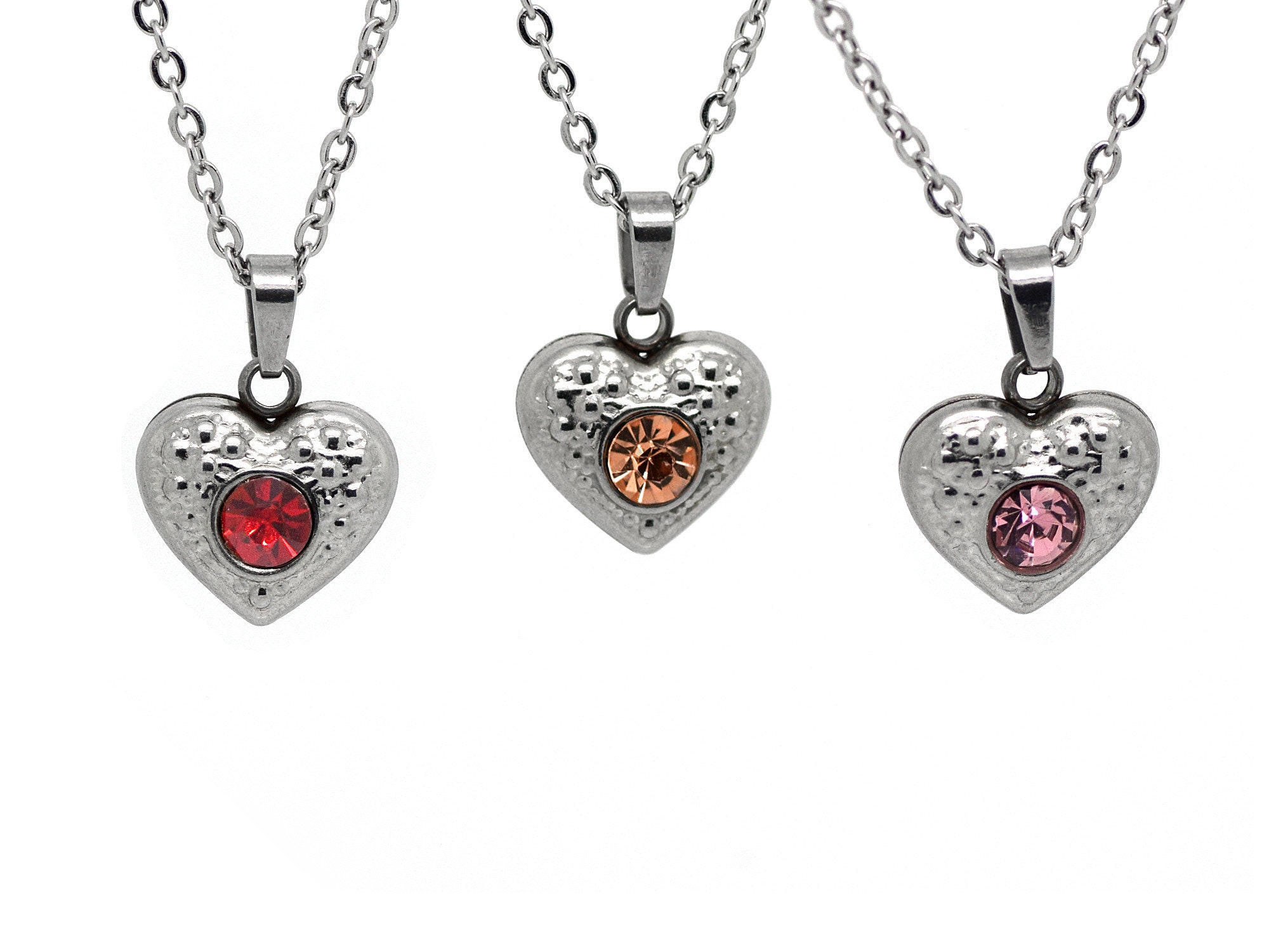 Heart With Rhinestone Necklace Colored Crystal Stone | Etsy