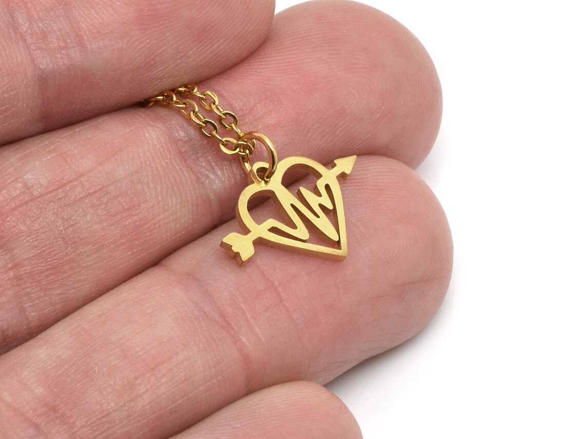 Gold EKG Arrow Heart Necklace Electrocardiogram Love Pendant - Etsy
