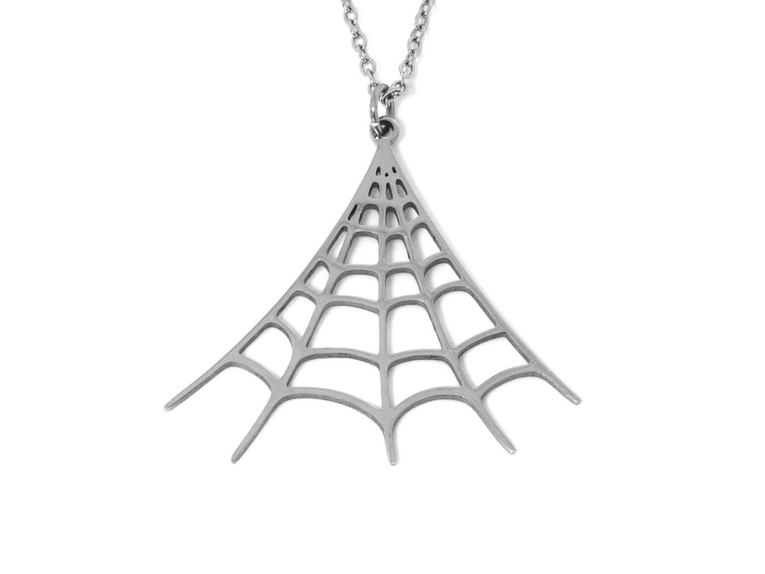 Spider Web Necklace, Halloween Pendant, Scary Jewelry in Stainless ...