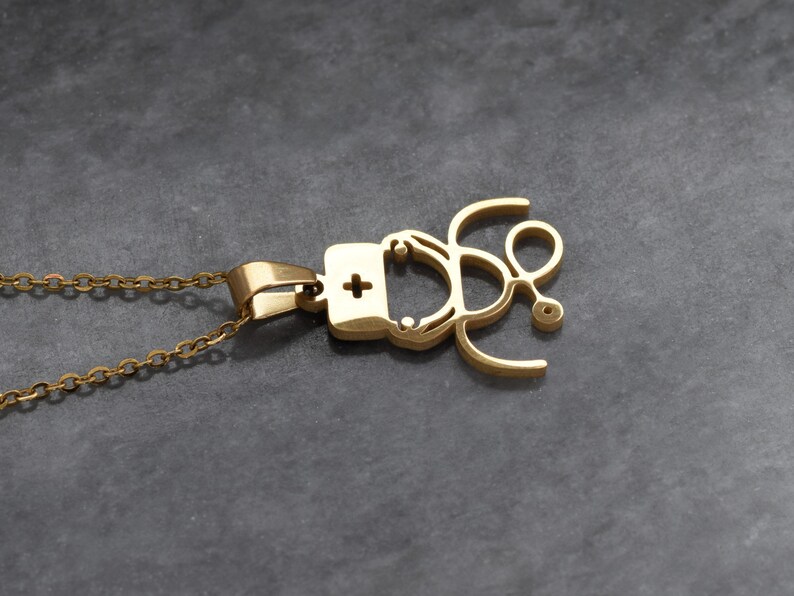 Gold Nurse or Doctor With Stethoscope Necklace Medic Pendant - Etsy