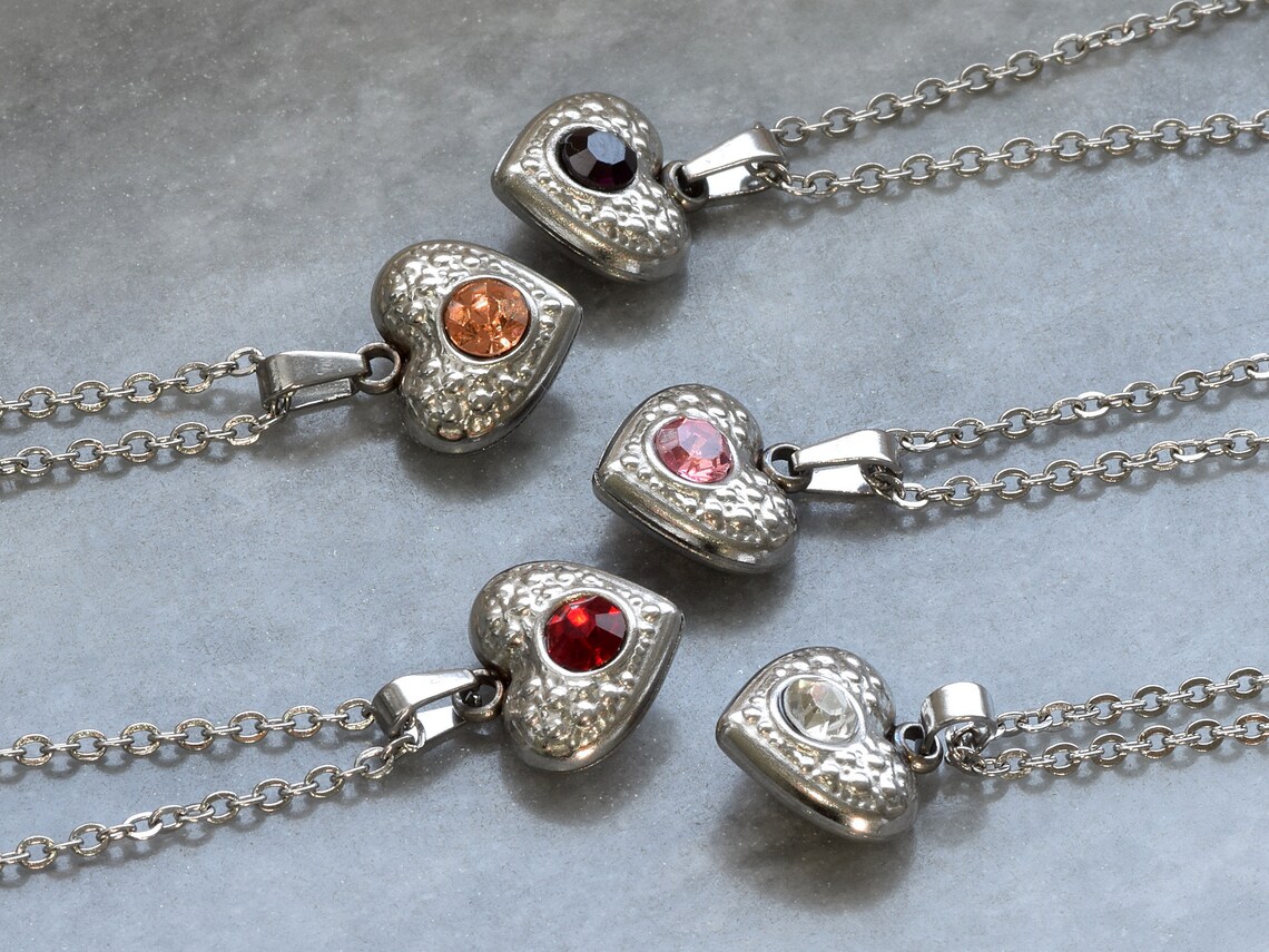 Heart With Rhinestone Necklace Colored Crystal Stone - Etsy