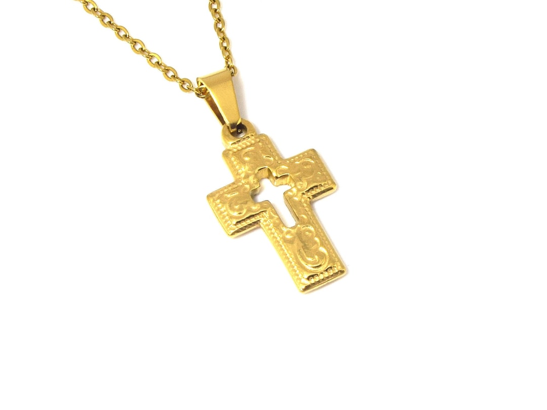 Gold Cross Necklace, Golden Confirmation Pendant, Religion Jewelry in ...