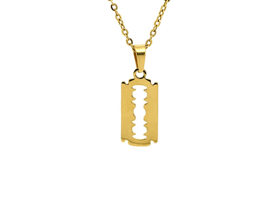 Gold Razor Blade Pendant Necklace in Stainless Steel - Etsy