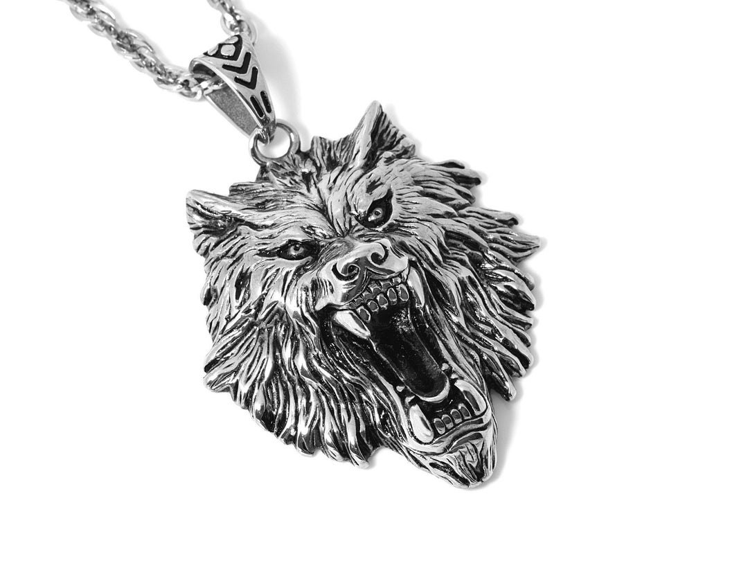 Wolf Head Necklace, Werewolf Pendant, Animal Jewelry in Stainless Steel ...