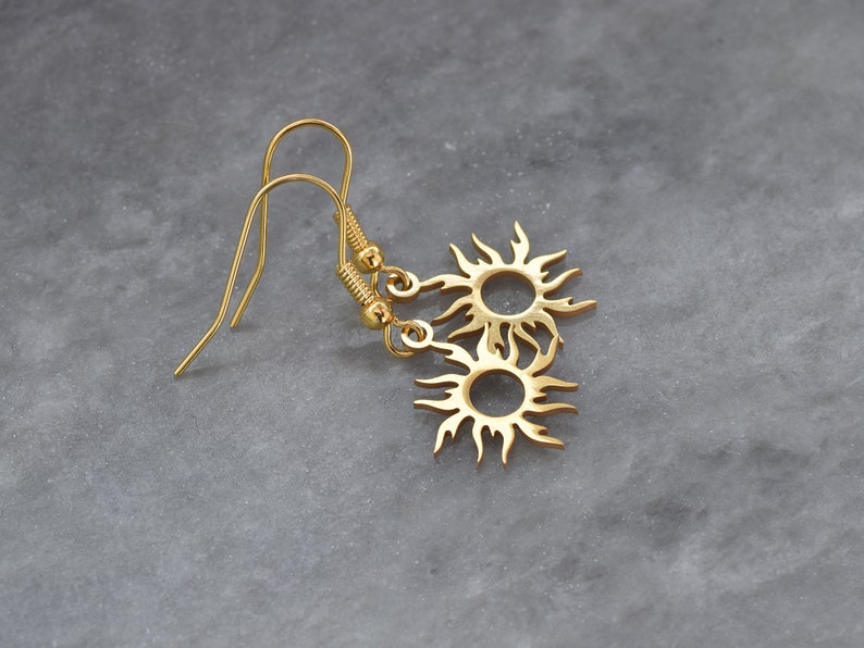 The Golden Sun Earrings in Stainless Steel Gold Sol Charms - Etsy