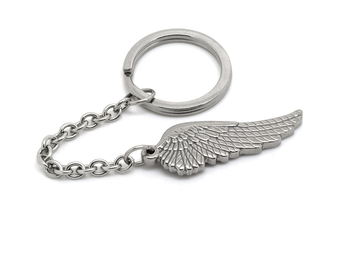 Bird or Angel Wing Keychain in Stainless Steel, Feather Charm With 25 ...