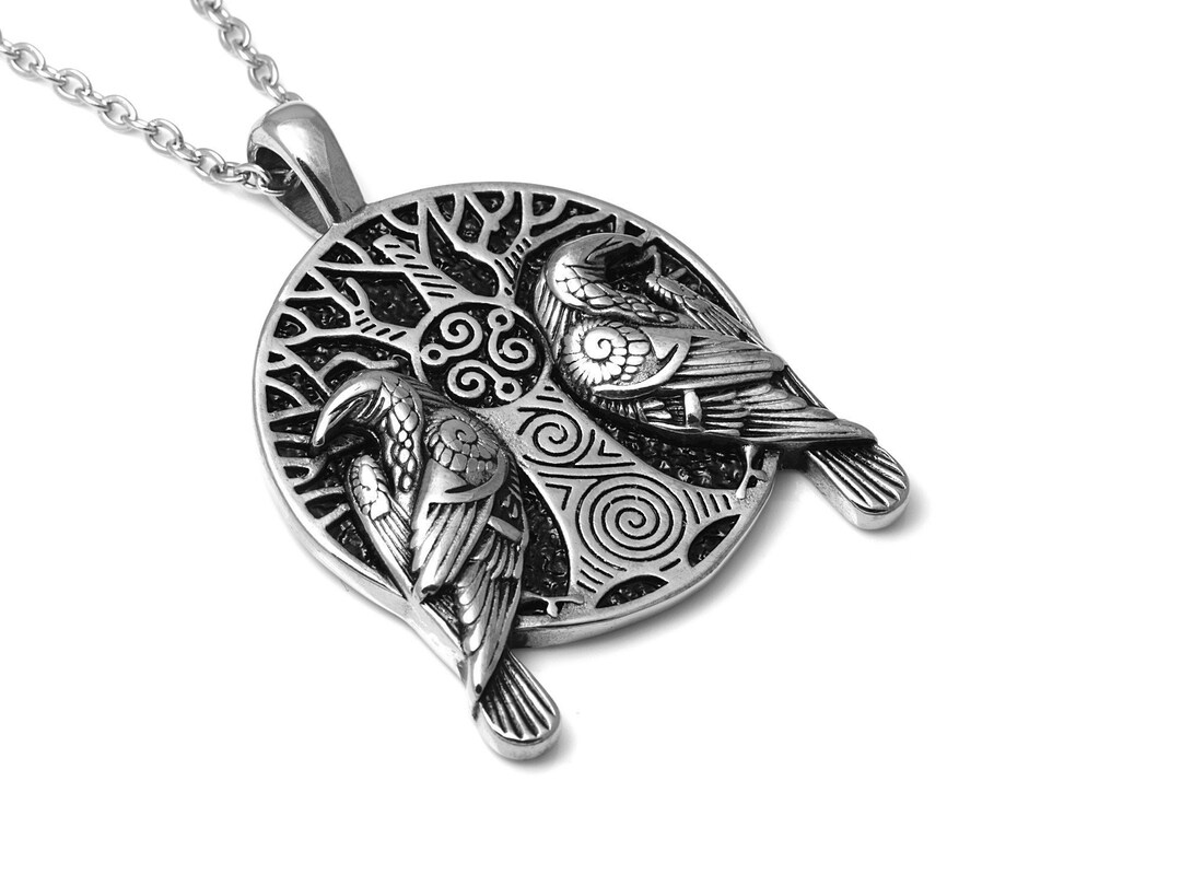 Hugin Munin Raven Necklace, Bird Pendant, Viking Jewelry in Stainless ...