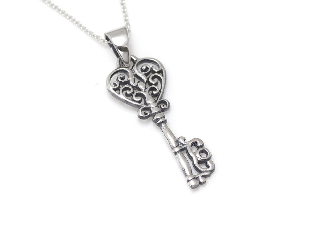 Antique Silver Skeleton Key Pendant Necklace, 925 Sterling Jewelry - Etsy