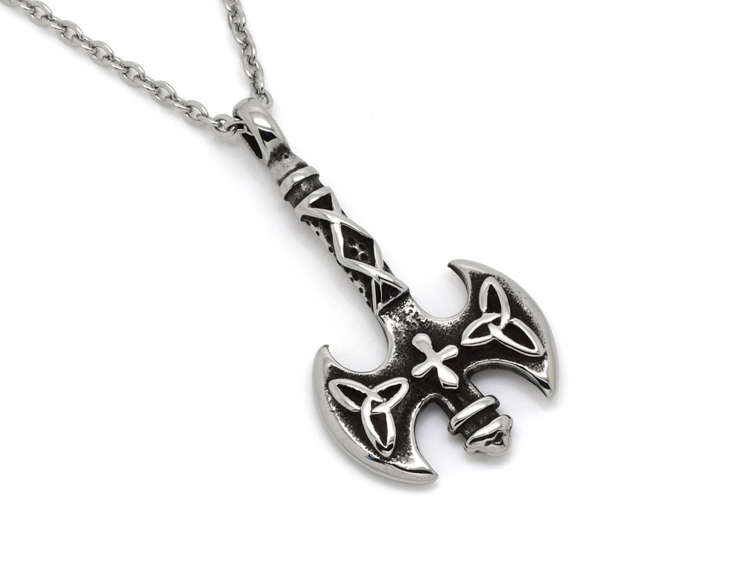 Double Axe Necklace in Stainless Steel, Ancient War Weapon Antique ...